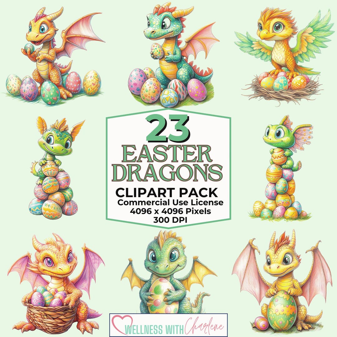 Happy Easter PNG Clipart Bundle Cute Dragon Easter Clipart Commercial ...