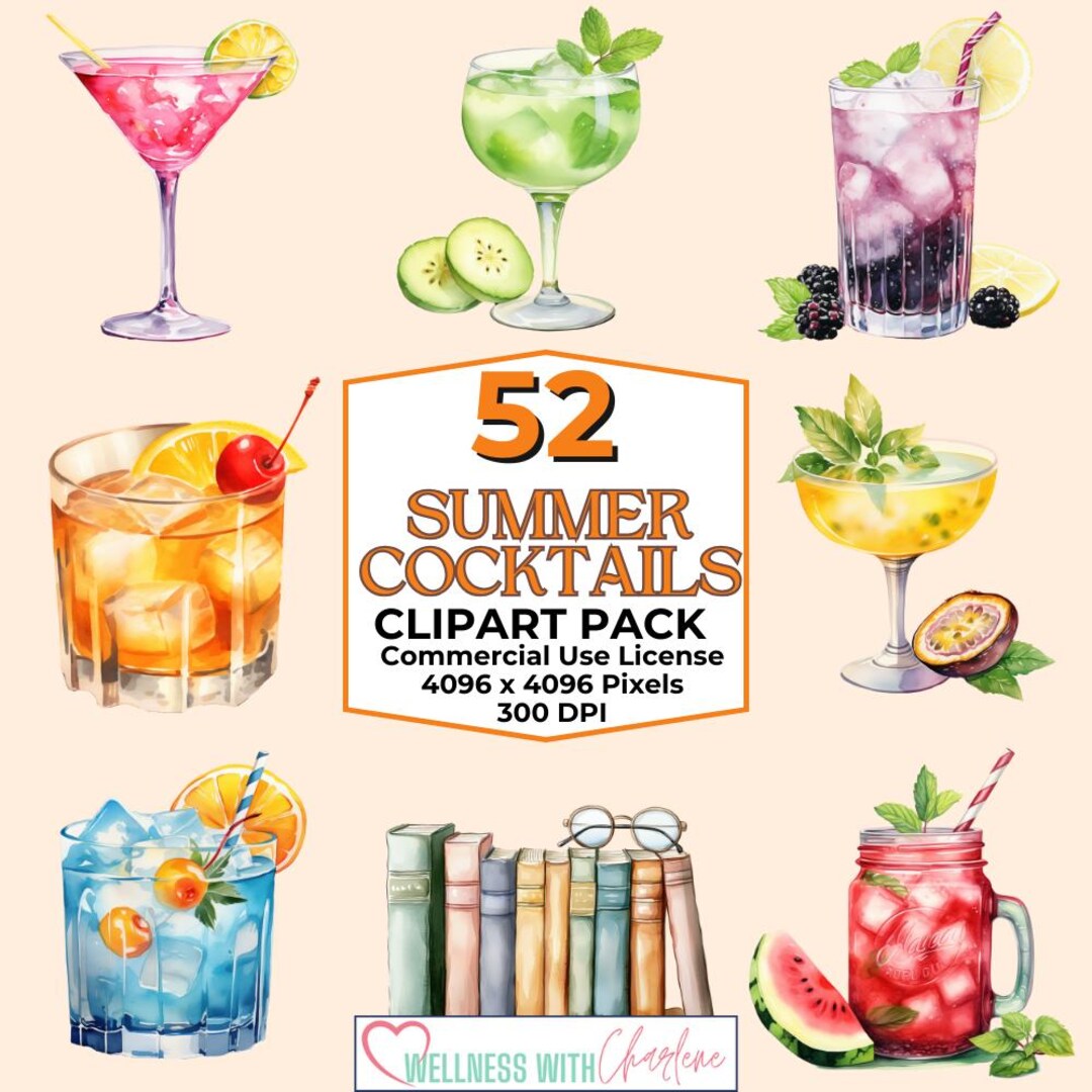 Summer Cocktail Clipart 52 PNG Commercial Use Graphics, Cocktail Party ...