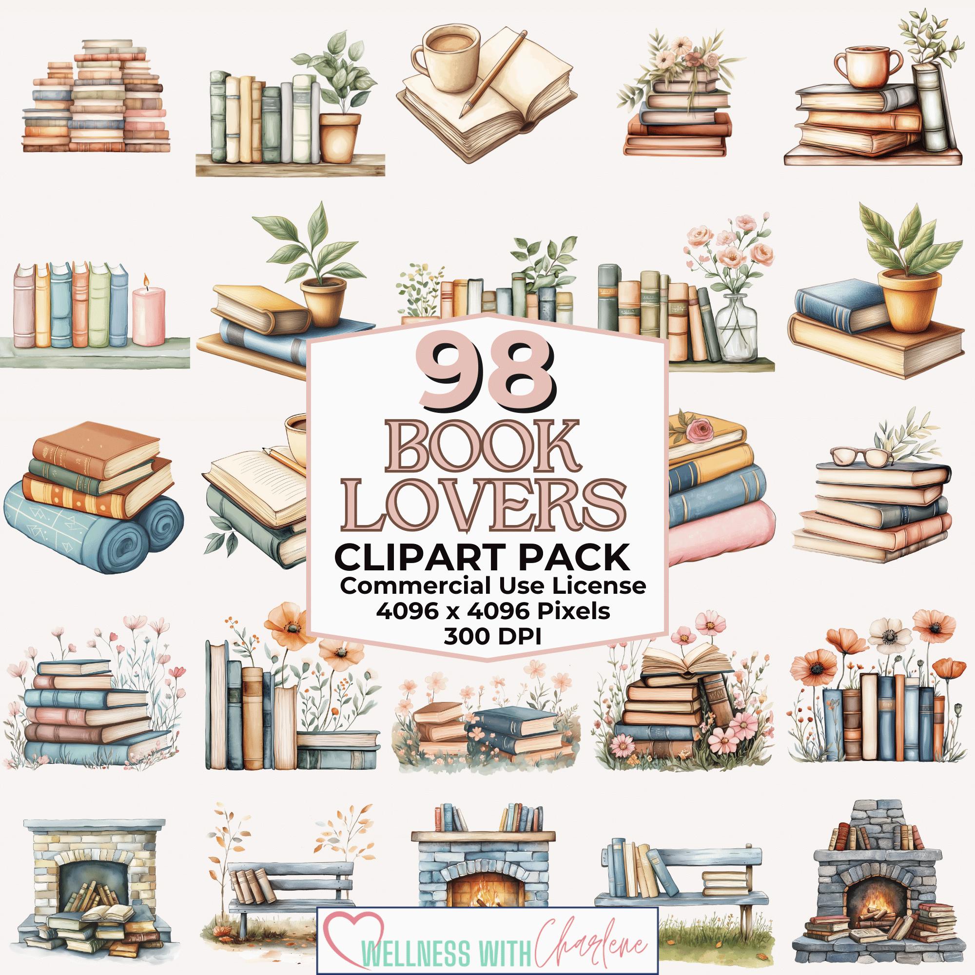 Cottagecore Books Watercolor Clipart Bundle Reading Clipart PNG Book ...
