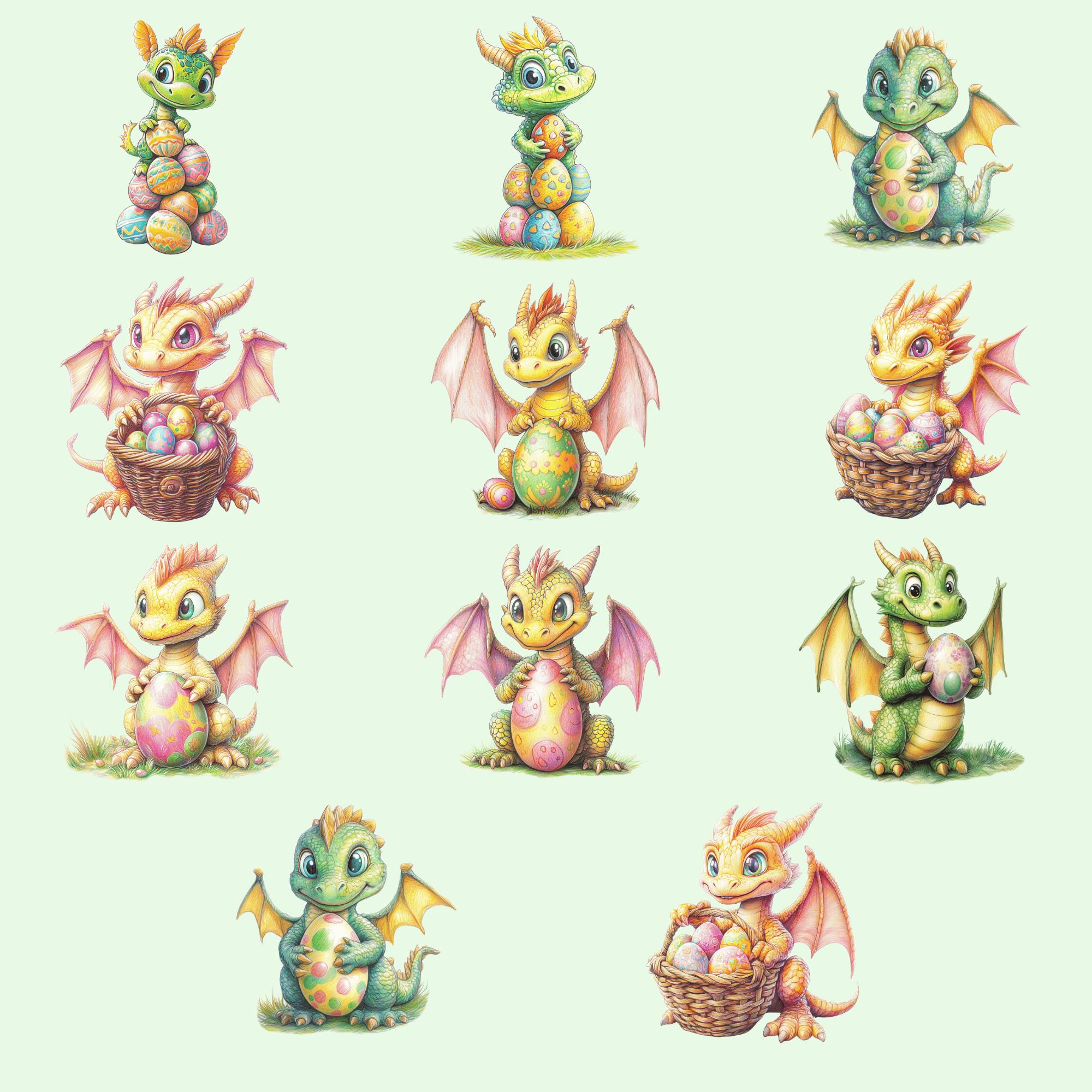 Easter Dragons PNG Clipart Bundle Commercial Use Graphics, Cute Dragons ...