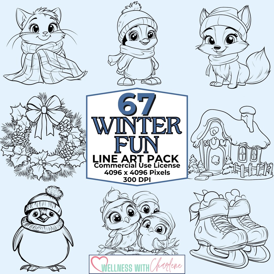 Winter Fun Line Art PNG Bundle Commercial Use Graphics, Fall PNG Bundle ...