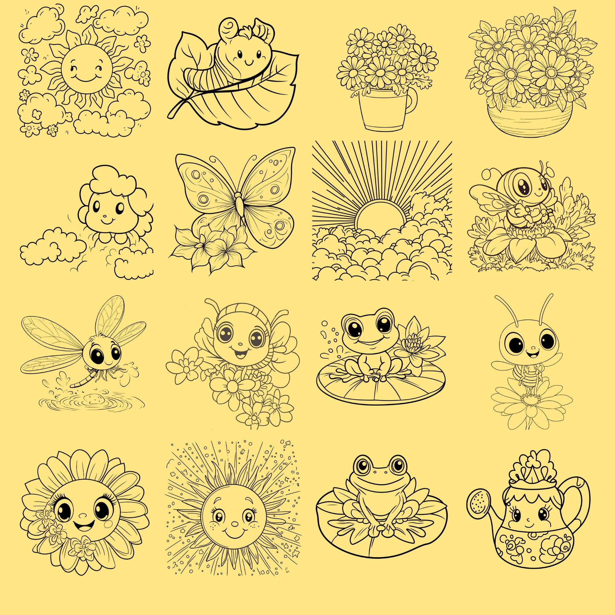 Spring Fun Line Art PNG Bundle Commercial Use Graphics, Spring PNG ...