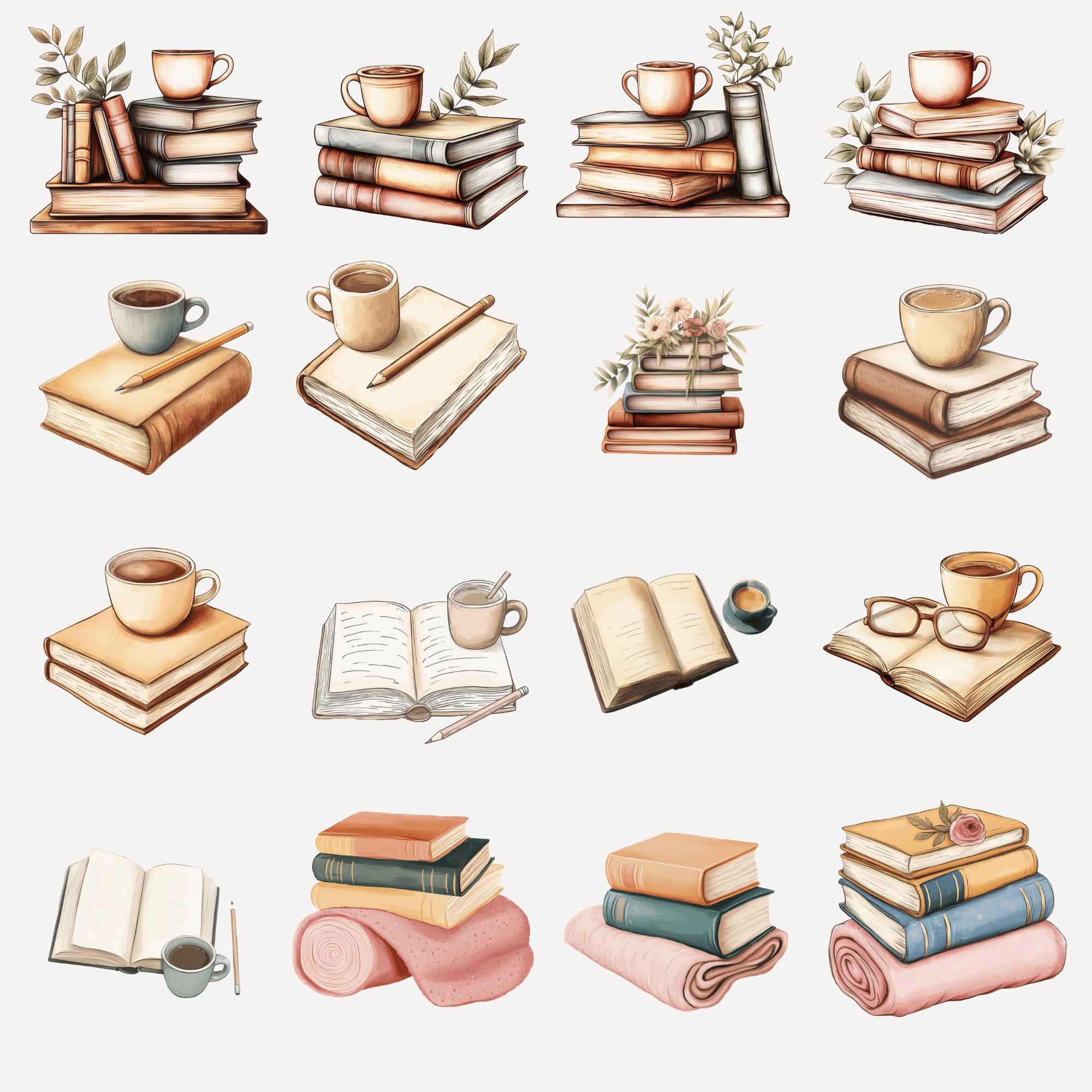Cottagecore Books Watercolor Clipart Bundle Reading Clipart PNG Book ...