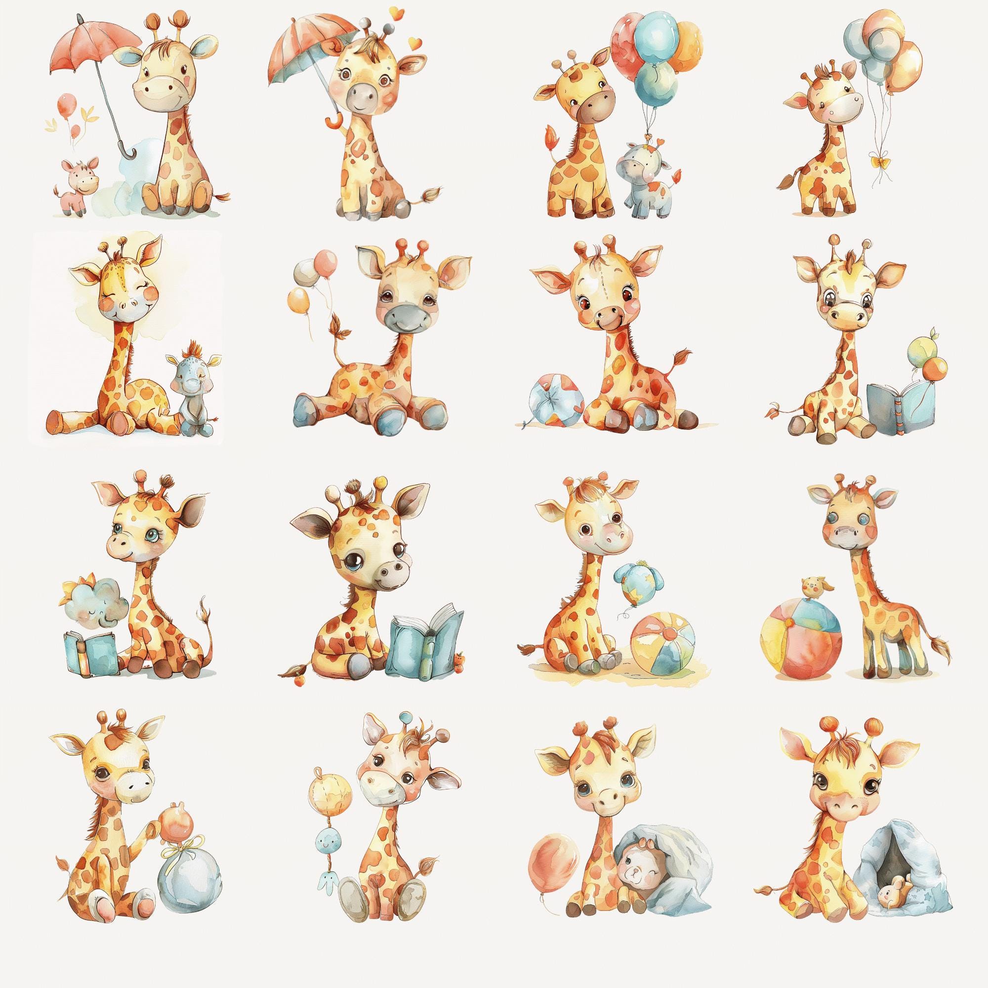 Baby Giraffe Watercolor Clipart PNG Commercial Use for Safari Baby ...