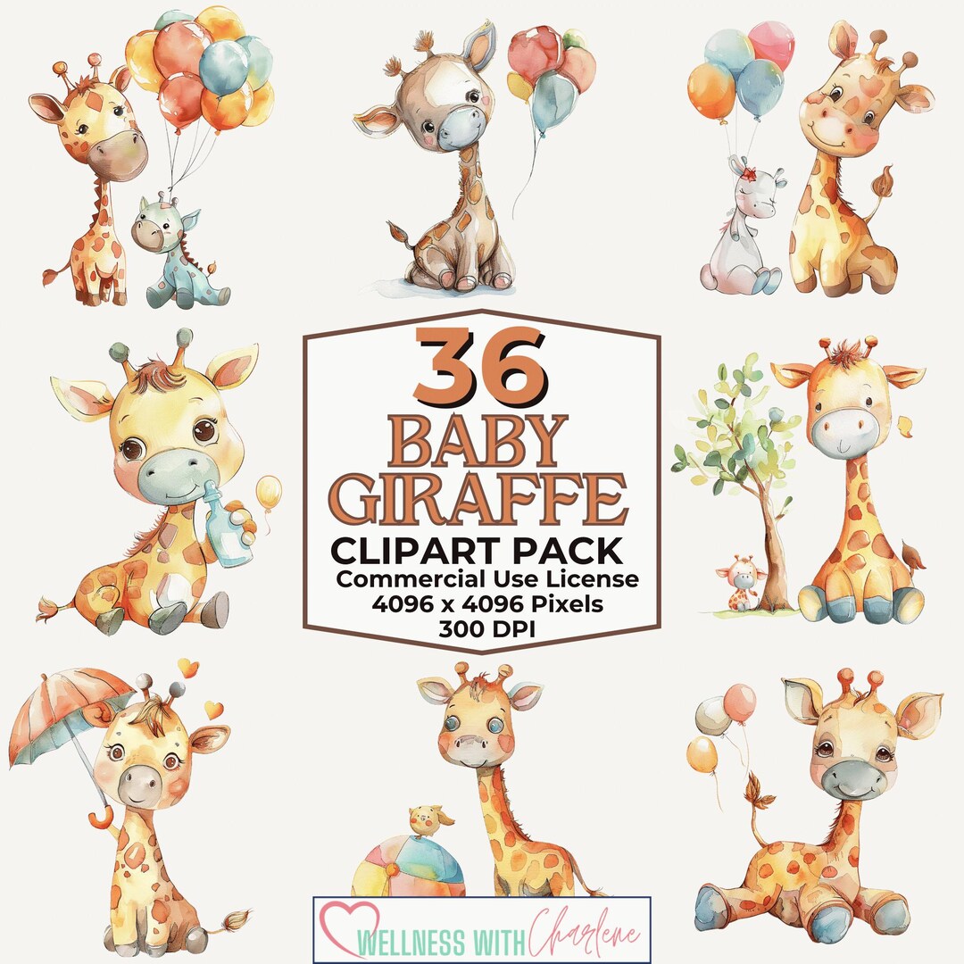 Baby Giraffe Watercolor Clipart PNG Commercial Use for Safari Baby ...