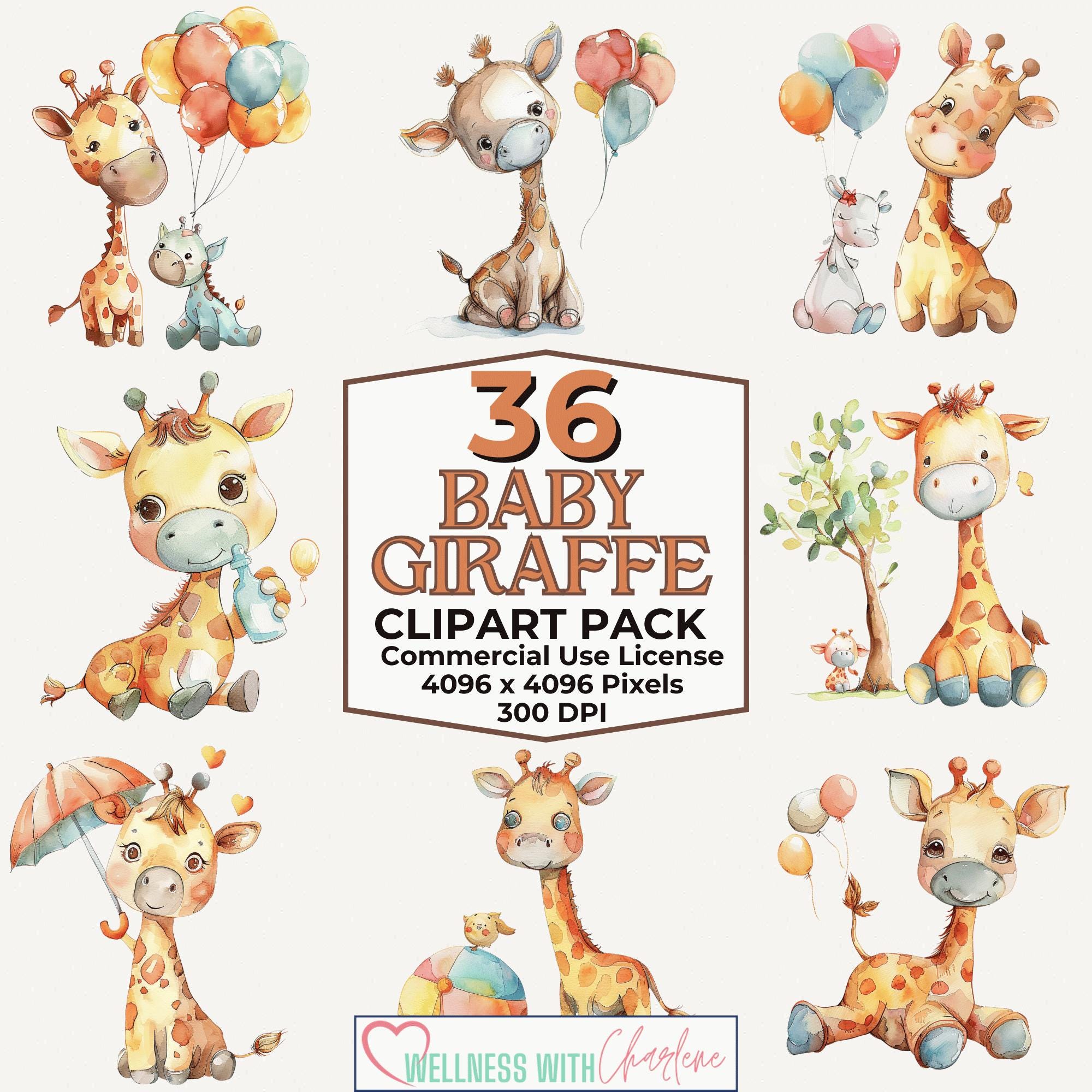 Baby Giraffe Watercolor Clipart PNG Commercial Use for Safari Baby ...
