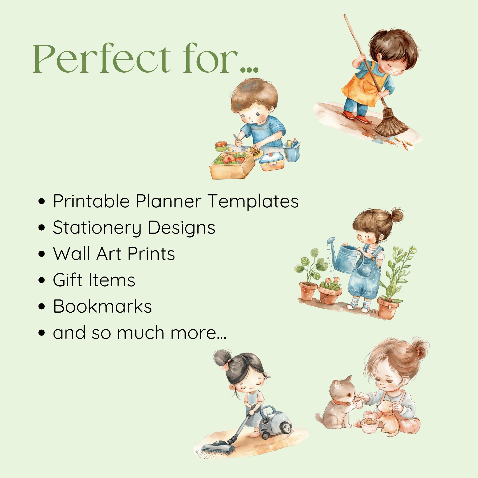 Chore Chart 25 PNG Clipart Bundle Commercial Use Graphics, Cute Kid's ...