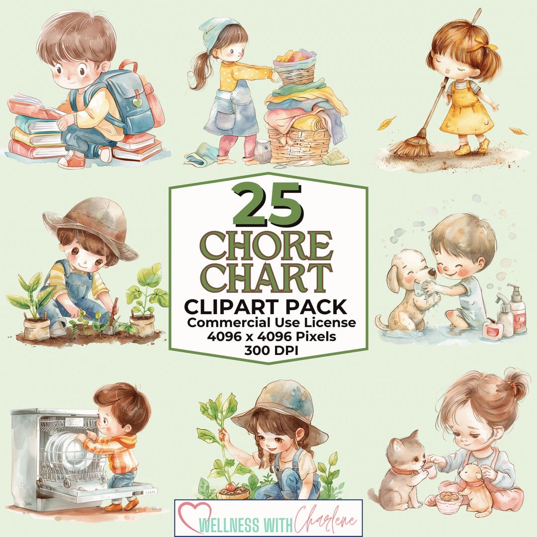 Chore Chart 25 PNG Clipart Bundle Commercial Use Graphics, Cute Kid's ...