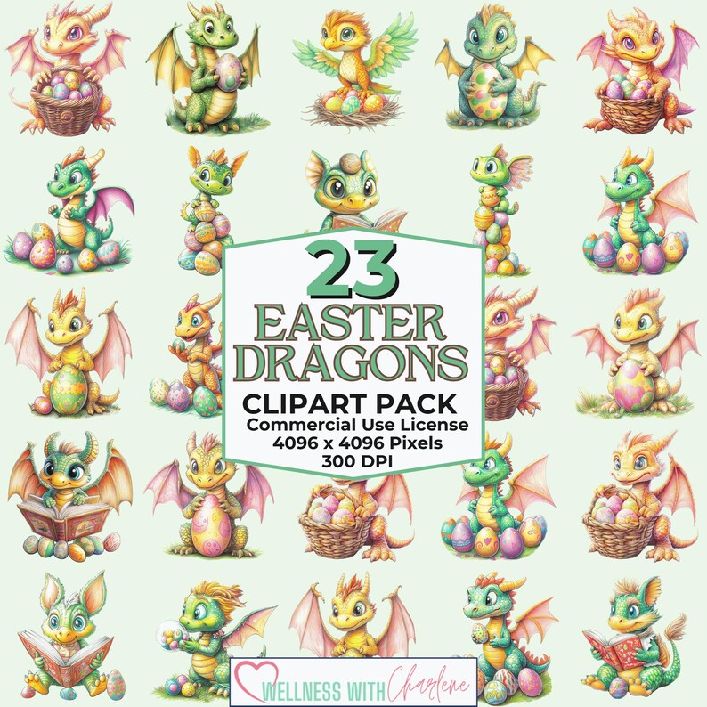 Easter Dragons PNG Clipart Bundle Commercial Use Graphics, Cute Dragons ...