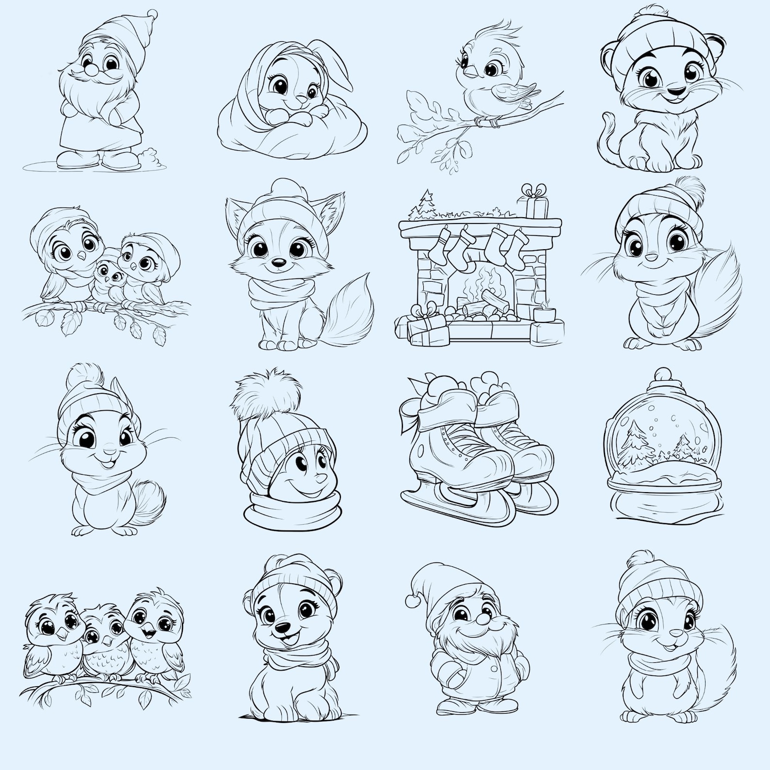 Winter Fun Line Art PNG Bundle Commercial Use Graphics, Fall PNG Bundle ...
