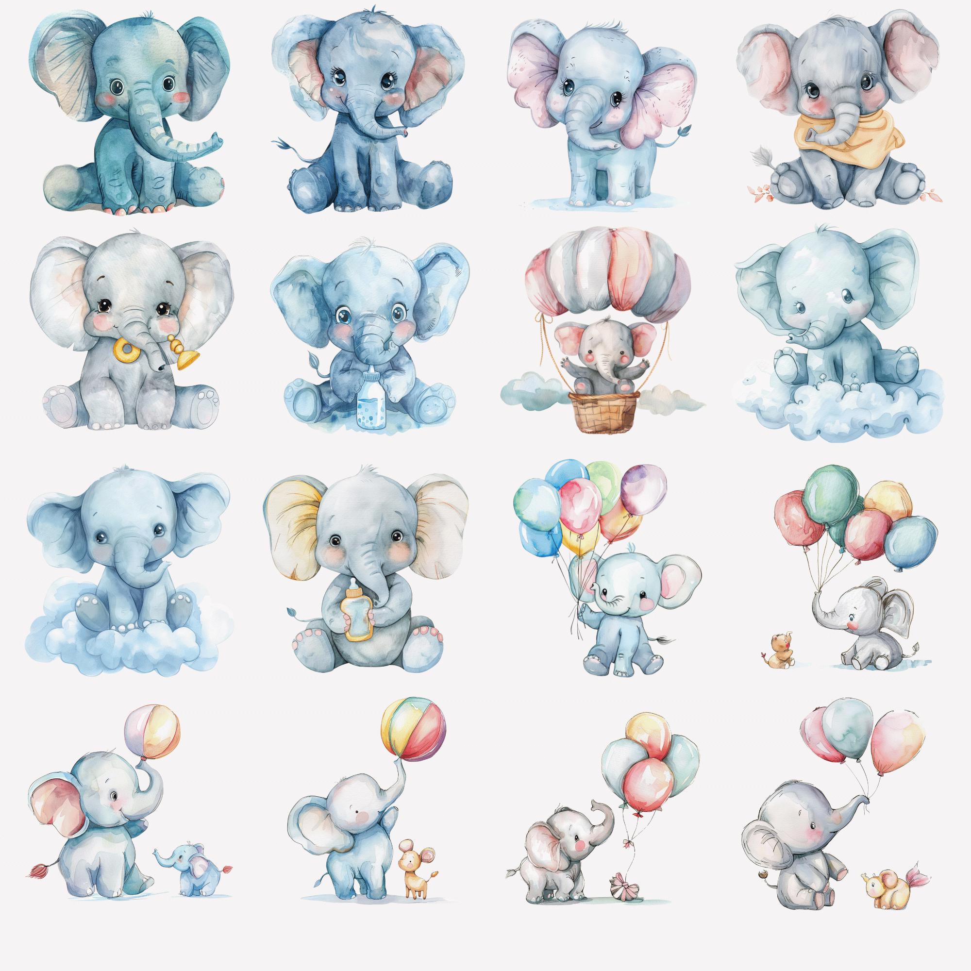 Baby Elephant Watercolor Clipart PNG Commercial Use for Safari Baby ...