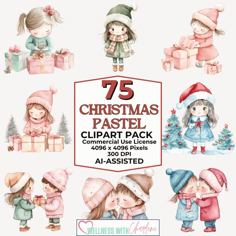 75 Christmas Clipart Bundle Watercolor PNG Holiday Clip Art Winter ...