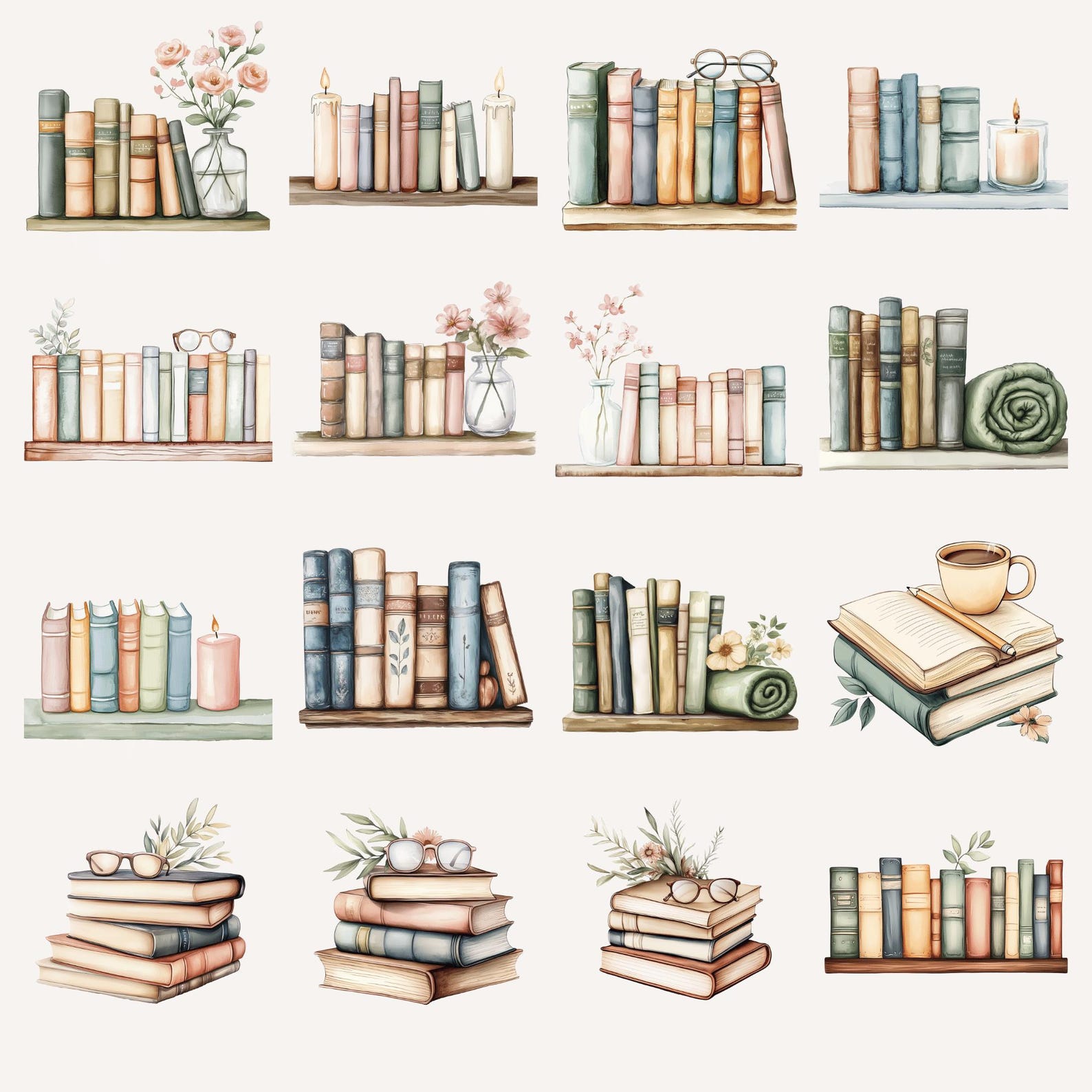 Cottagecore Books Watercolor Clipart Bundle Reading Clipart PNG Book ...