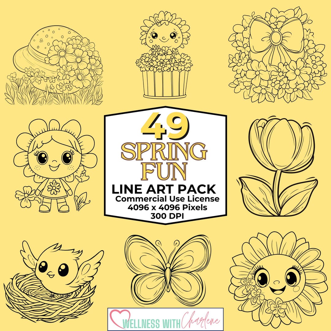 Spring Fun Line Art PNG Bundle Commercial Use Graphics, Spring PNG ...