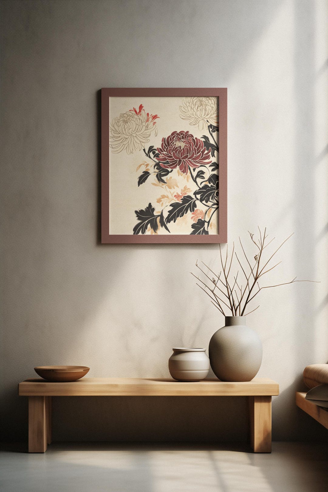 Japanese Chrysanthemum Ink Art Prints: Zen Floral Collection (digital ...