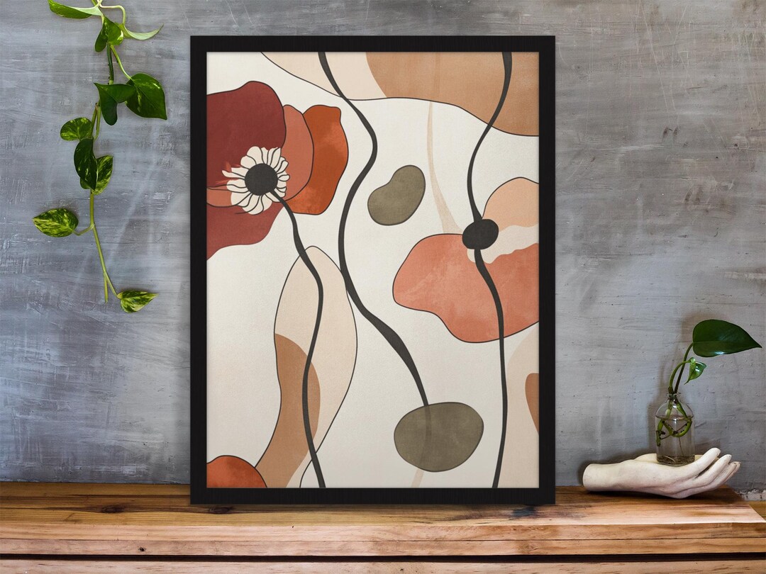Abstract Poppy Print: Modern Floral Illustration, Earth Tones (digital ...