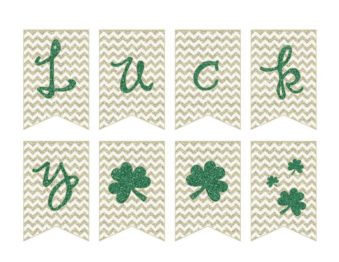 St Patricks Day Glitter Shamrock Banner, Lucky Printable (PDF) - Etsy