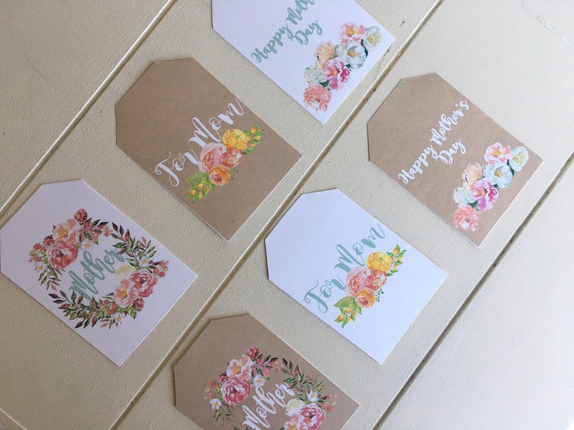 Mother's Day Printable Gift Tags Floral Happy | Etsy