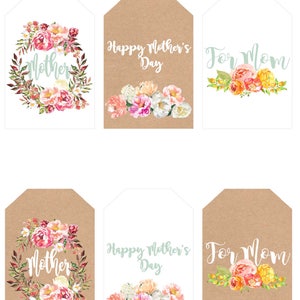 Mother's Day Printable Gift Tags, Floral Happy Mother's Day Gift Tags ...