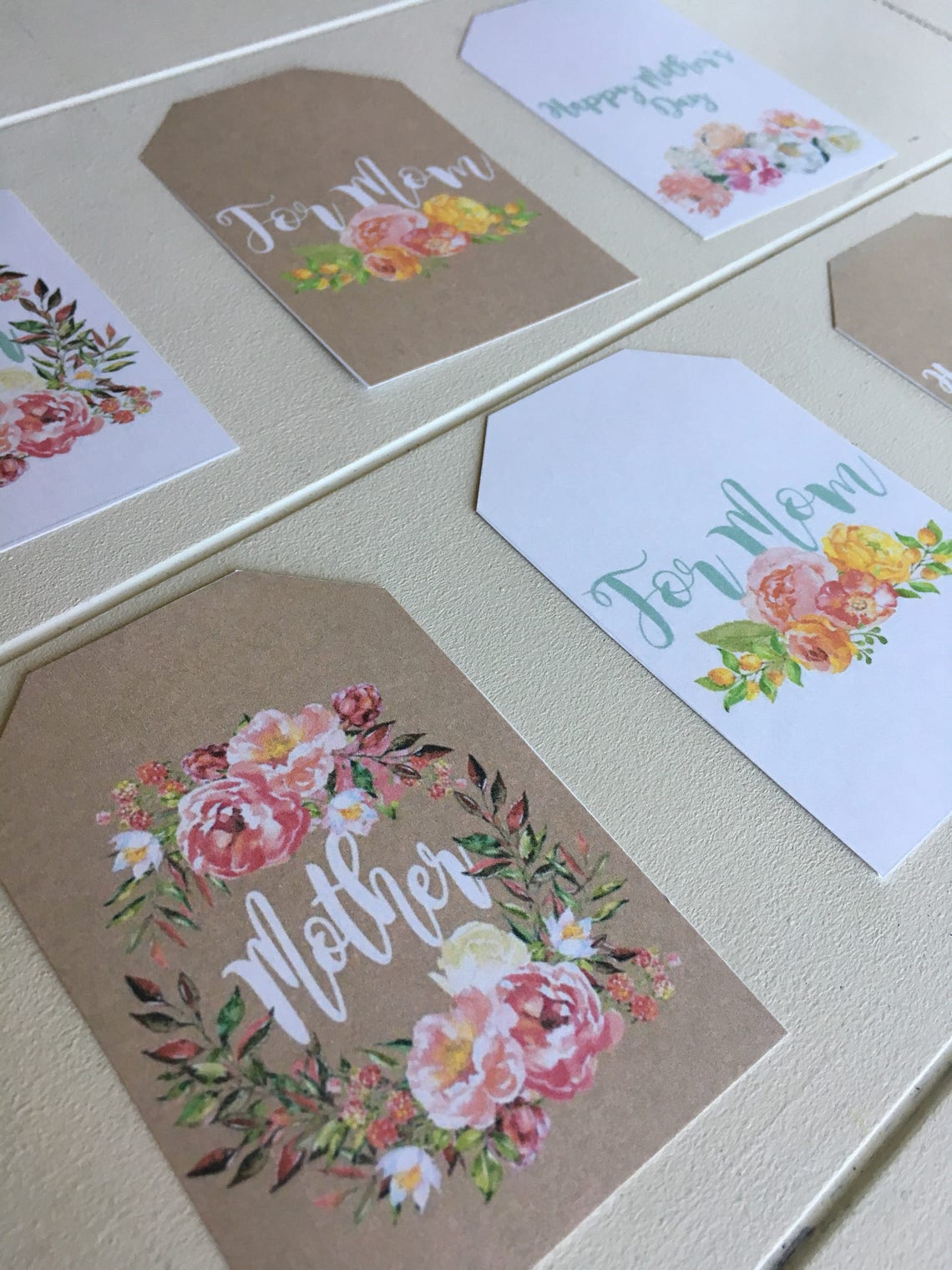 Mother's Day Printable Gift Tags Floral Happy | Etsy