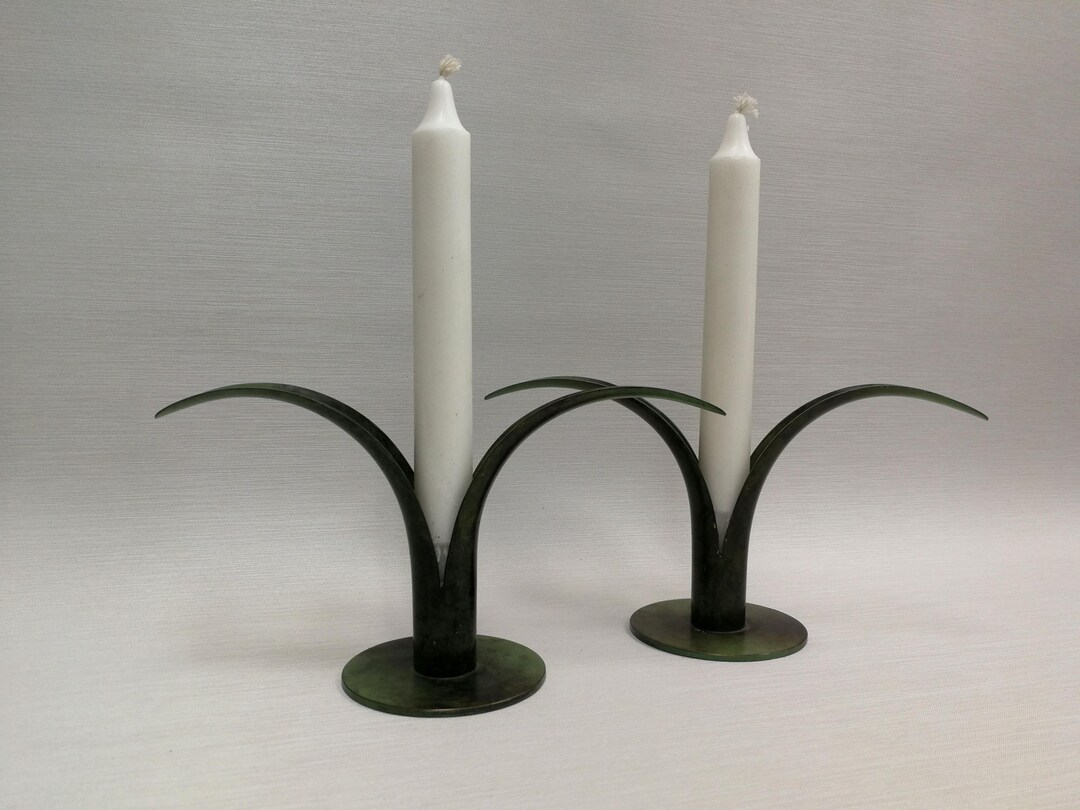 Pair Vintage of Bronze Candlesticks Lily by Ivar Olenius Bjork, Ystad ...