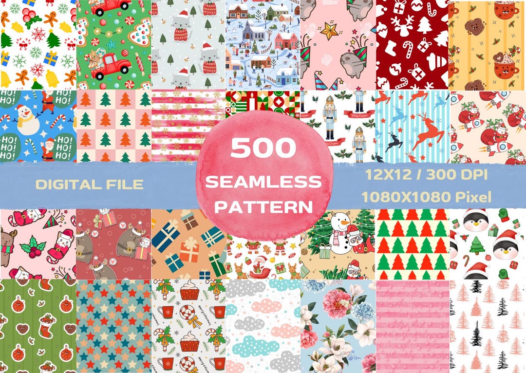 500 Digital Paper Mega Bundle Holiday Winter Seamless Pattern Scrapbook ...