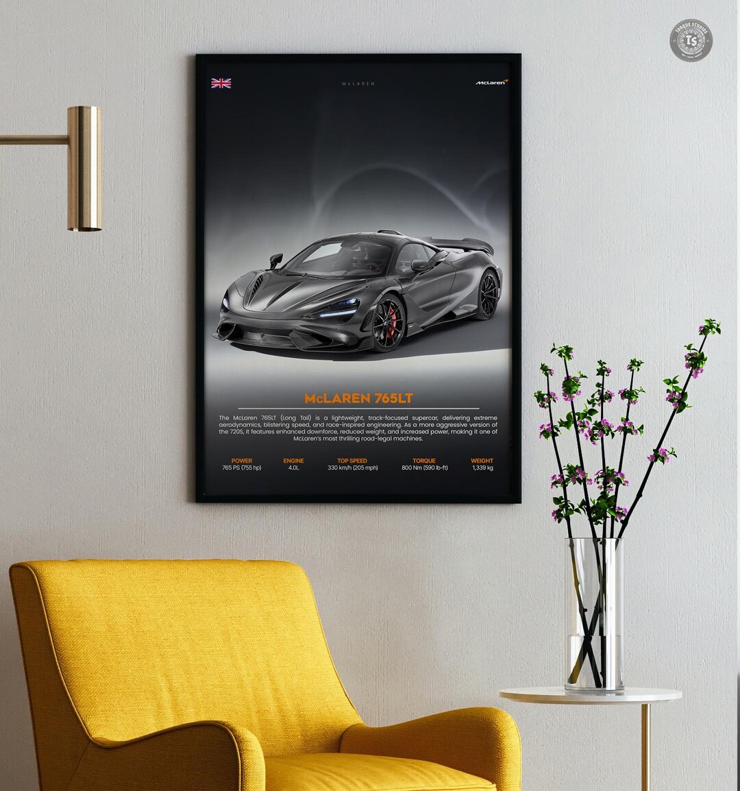 Mclaren 765LT Poster Supercar Wall Art Luxury Car Print Racing ...