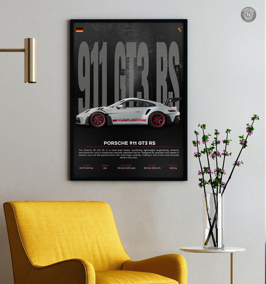 Porsche 911 GT3 RS Poster Supercar Wall Art Automotive Print Racing Car ...