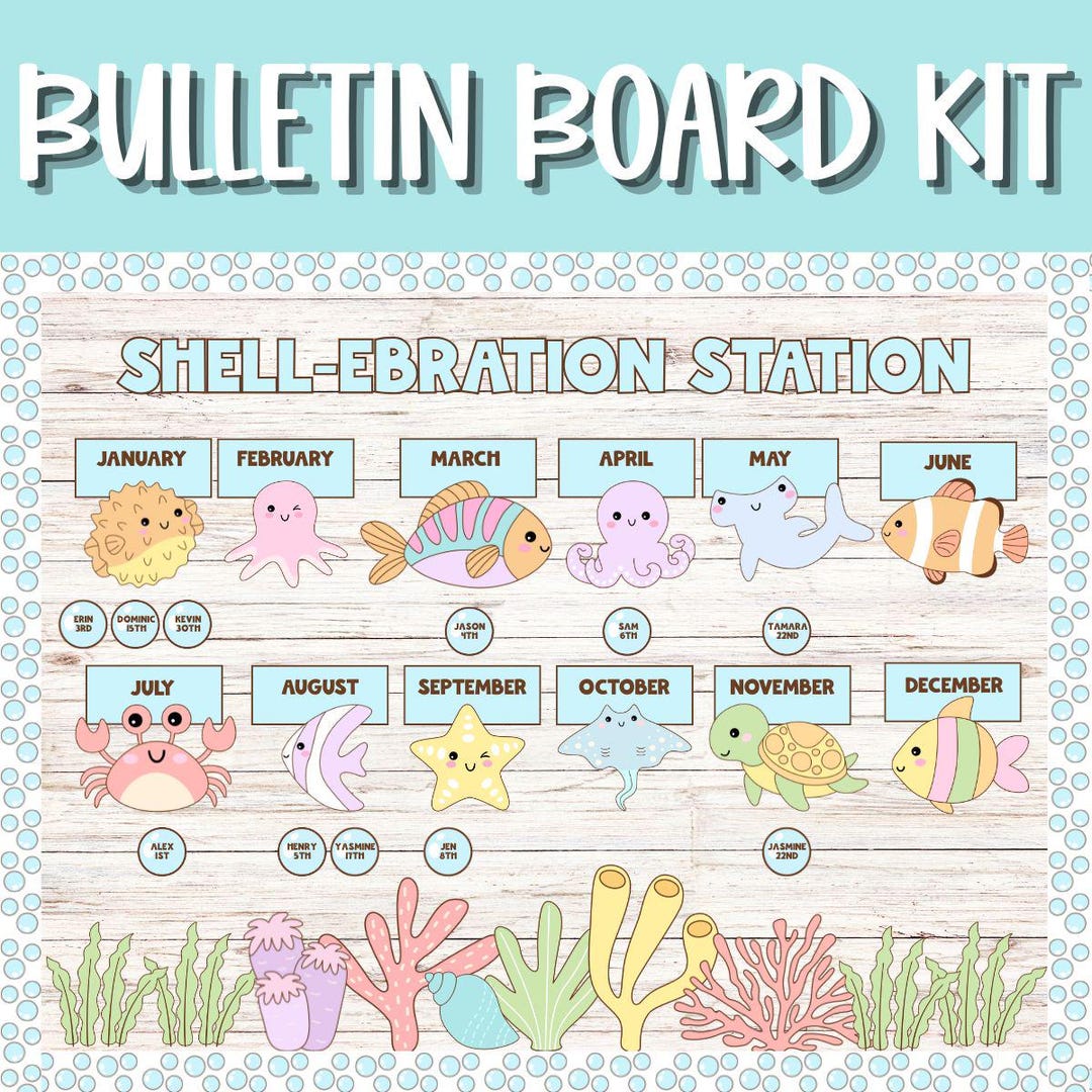 Shell-ebration Station & Let’s Shell-ebrate Bulletin Board Kit | Under the Sea Birthday Board ...