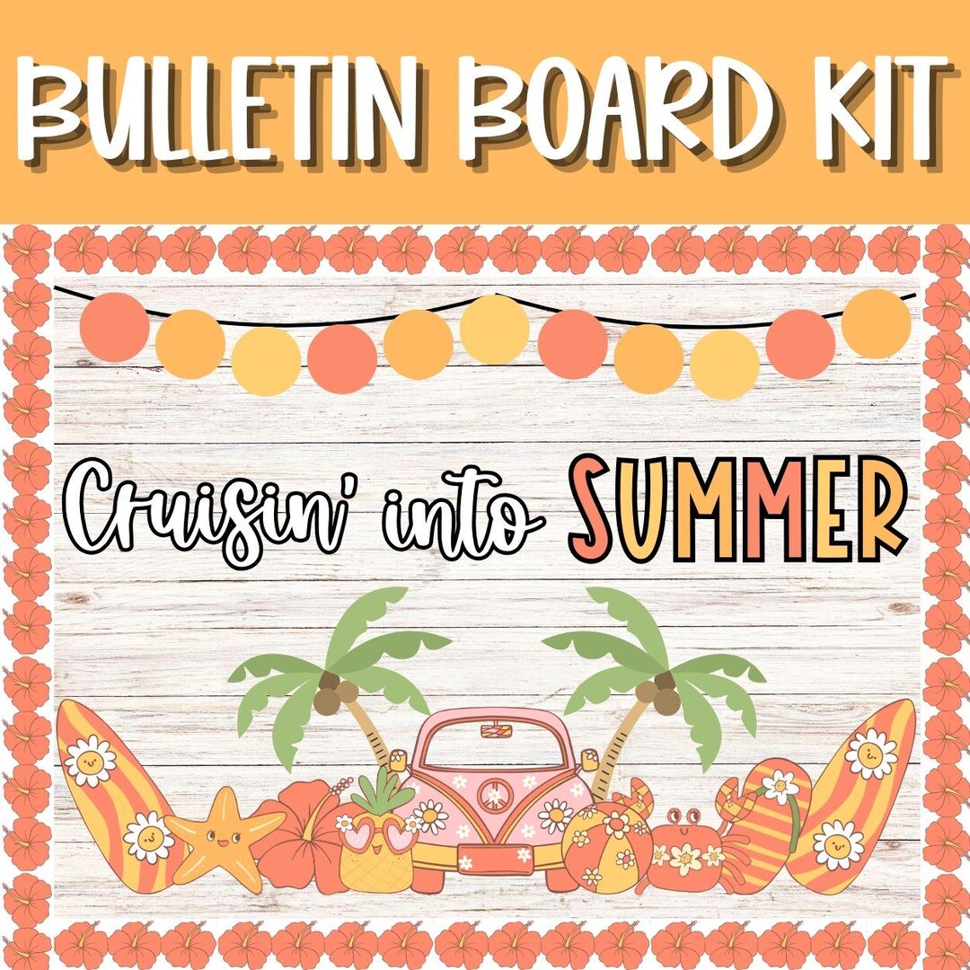 Cruisin' Into Summer Bulletin Board Kit: Groovy Beach Theme (digital ...