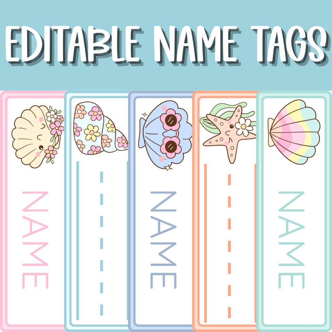 Seashell Groovy Editable Name Tags for Classroom - Etsy