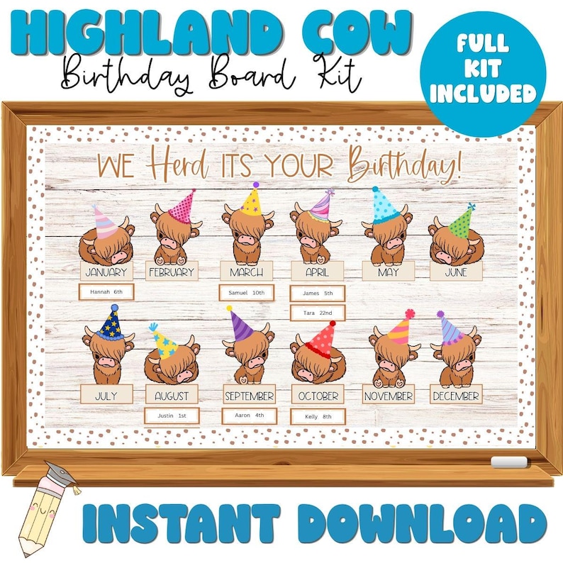 Highland Cow Birthday Bulletin Board Kit: Rustic Classroom Decor (PDF ...