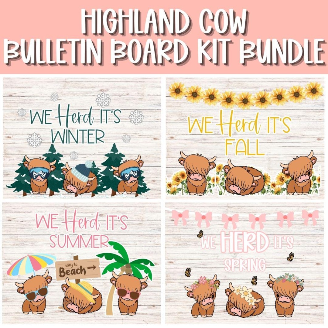 Highland Cow Seasonal Bulletin Board Bundle – Spring, Summer, Fall ...