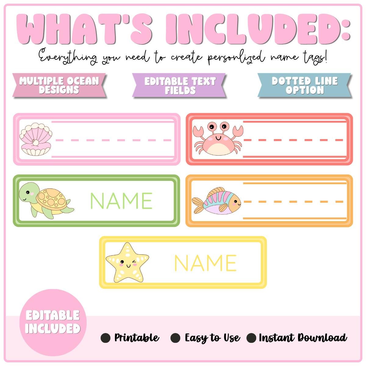 Editable Under the Sea Name Tags | Desk Name Plates | Printable Ocean ...