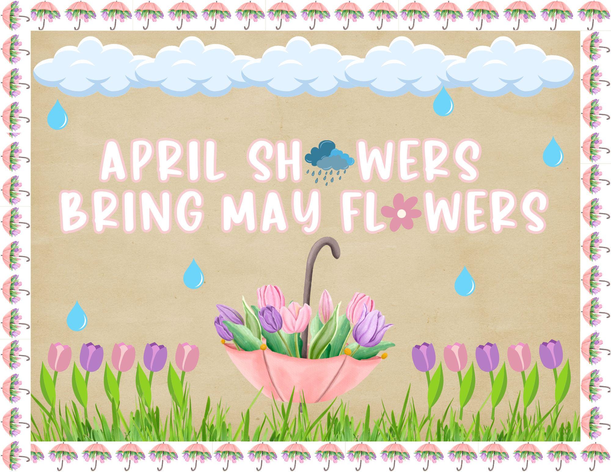April Showers Border April Showers Bring Stock Illustrations – 84
