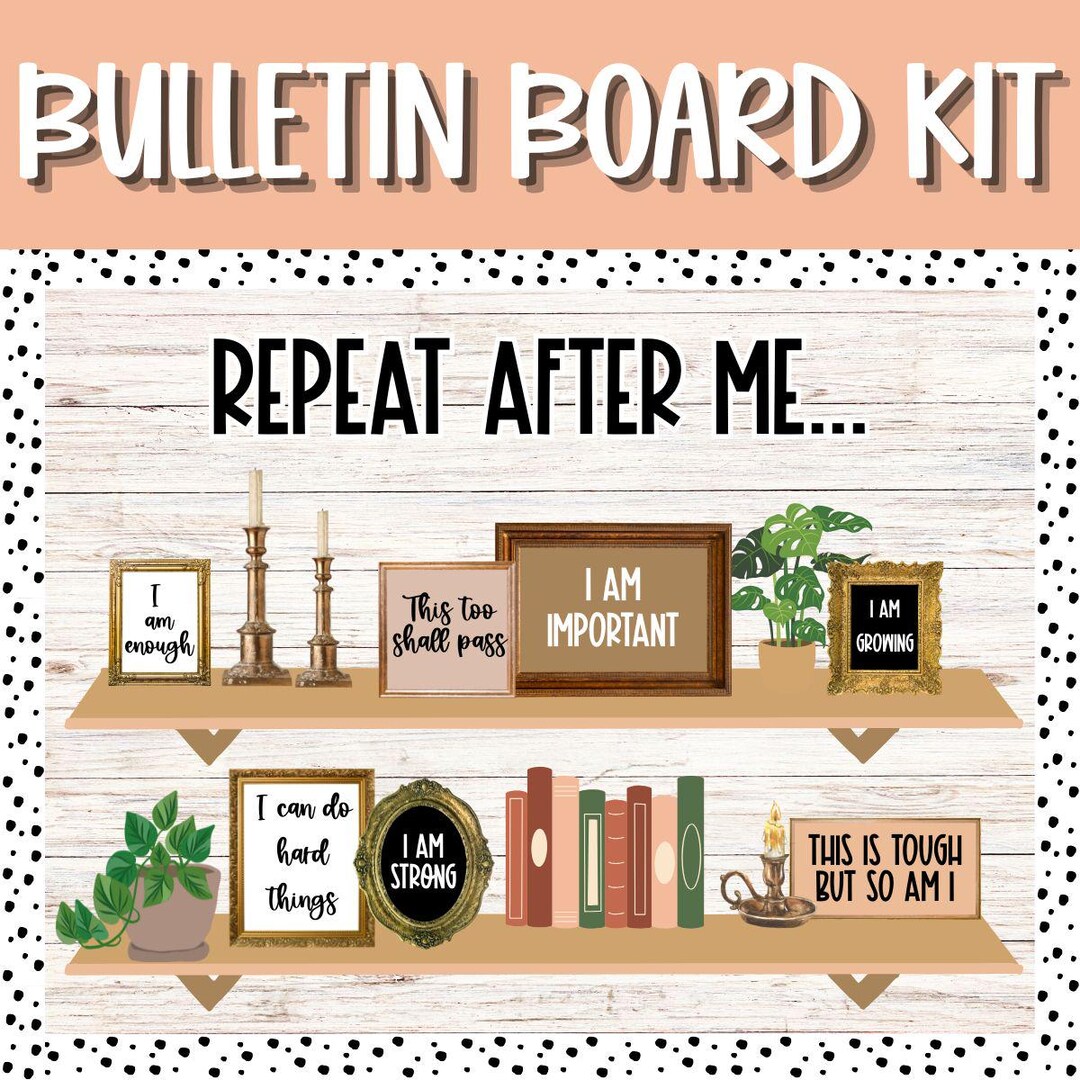 Affirmation Bookshelf Bulletin Board Kit: Neutral Classroom Decor ...