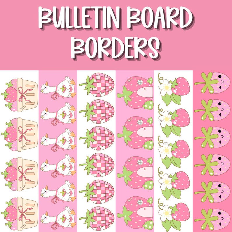 Strawberry-themed Bulletin Board Borders | Printable Classroom Decor ...