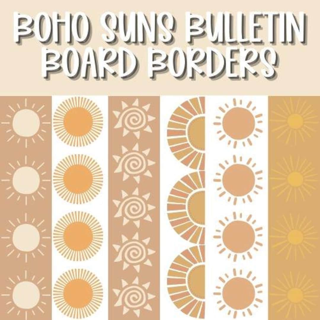 Boho Suns Bulletin Board Borders | Neutral Classroom Decor | 10 Pages ...