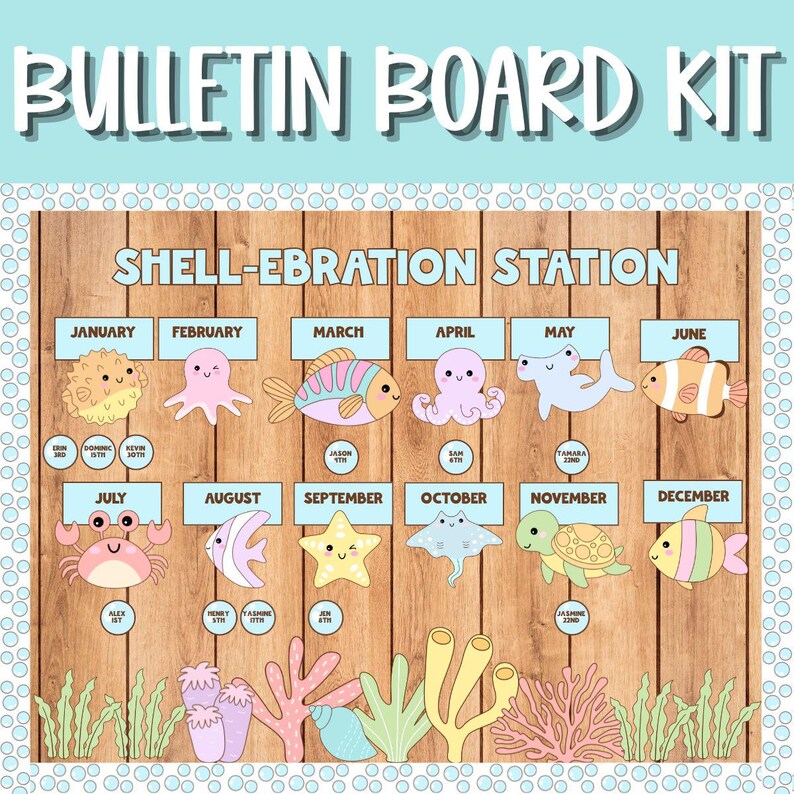 Shell-ebration Station & Let’s Shell-ebrate Bulletin Board Kit | Under the Sea Birthday Board ...