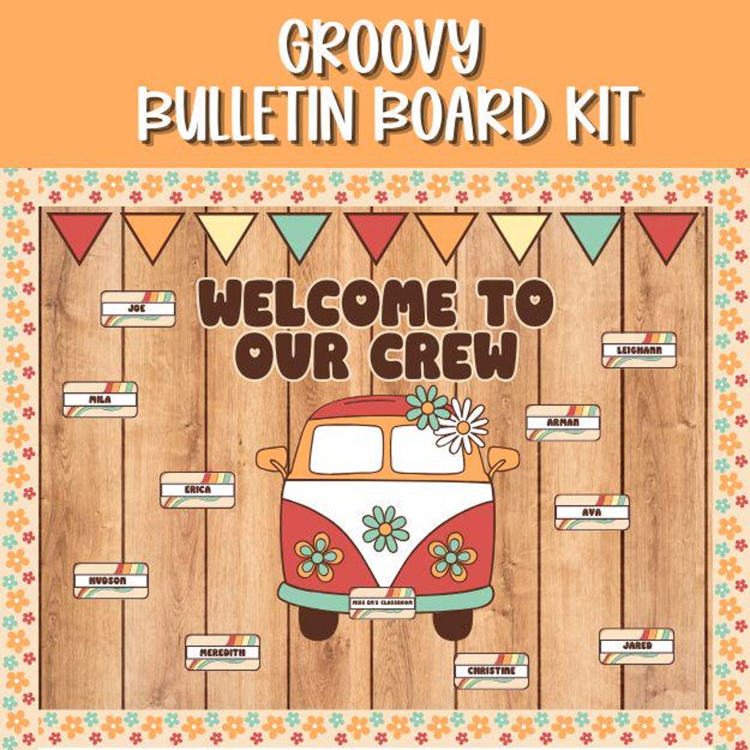 Welcome to Our Crew Bulletin Board Kit | Groovy Classroom Decor | Retro ...