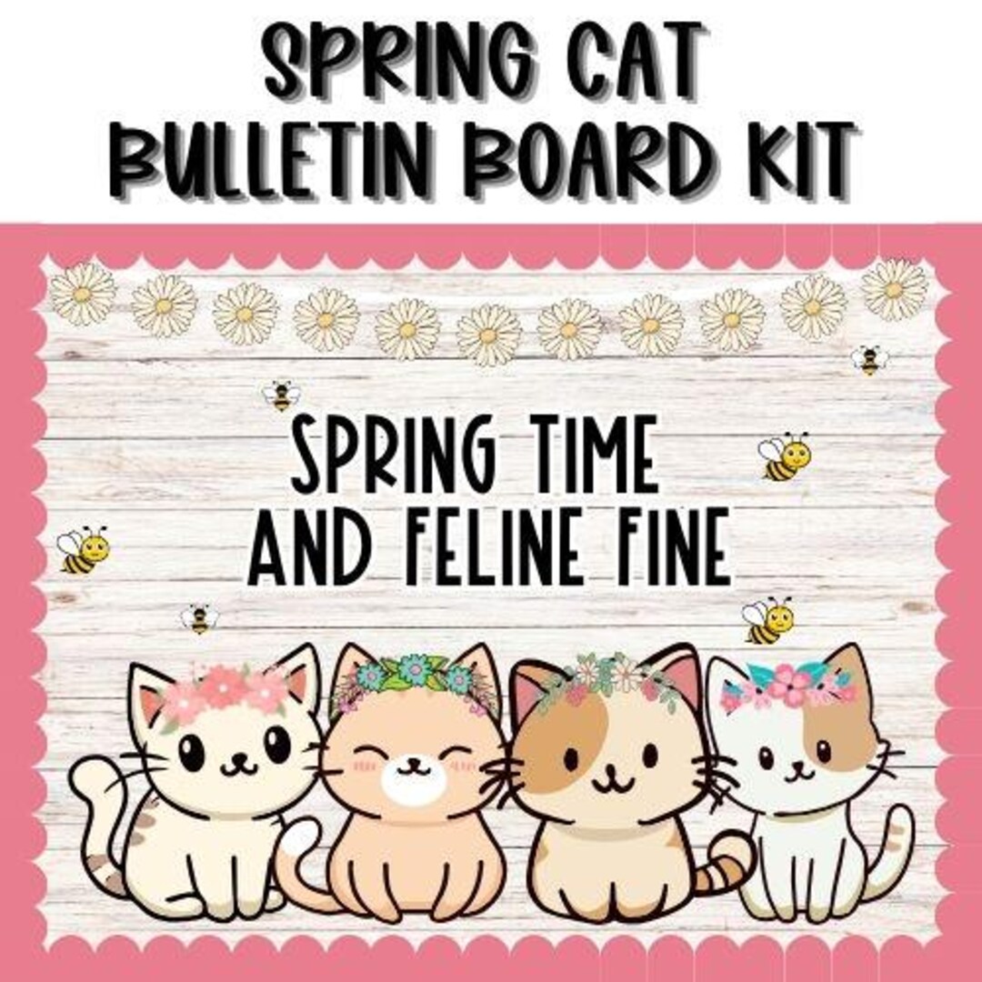 Spring Cat Bulletin Board Kit: Floral Crown Decor (instant Download) - Etsy