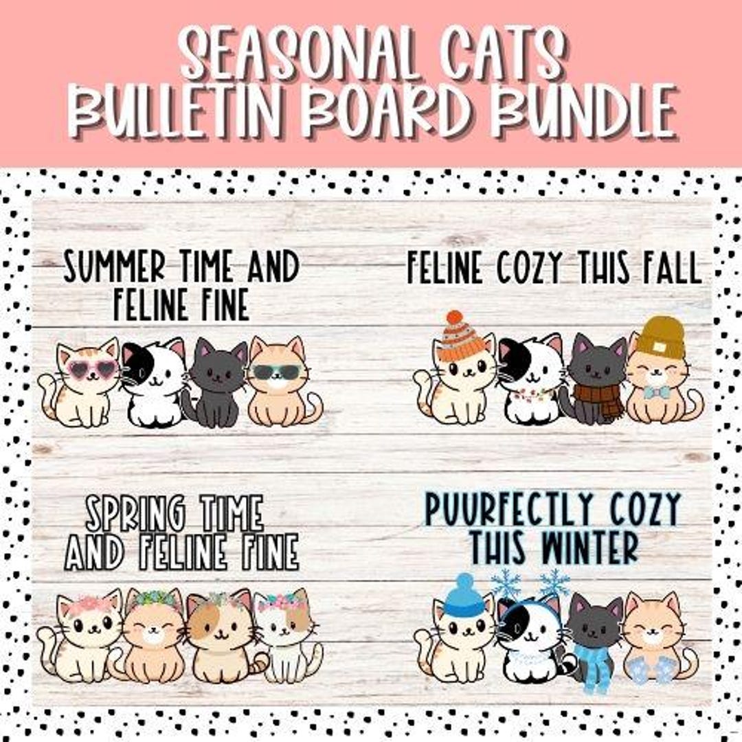 Seasonal Cats Bulletin Board Kit Bundle: Classroom Decor (PDF) - Etsy
