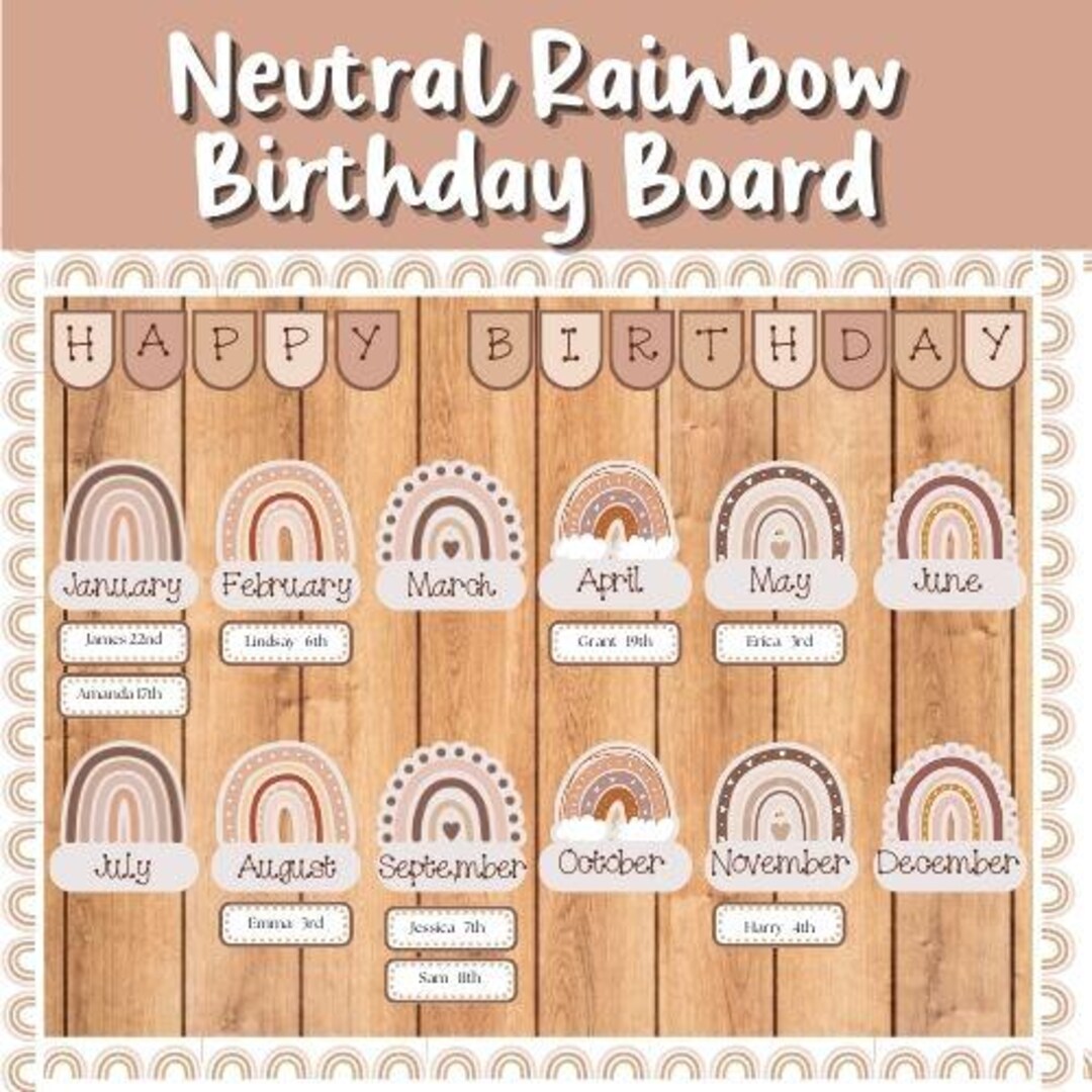 Happy Birthday | Neutral Rainbow Birthday Bulletin Board Kit ...