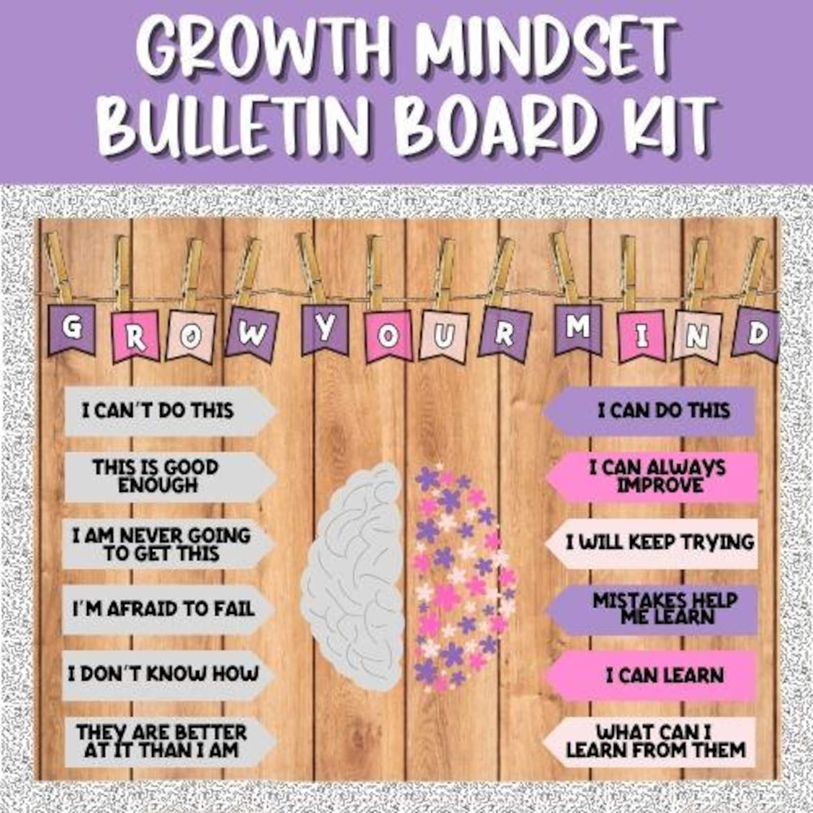 Growth Your Mind | Growth Mindset Bulletin Board Kit | Soft Pinks ...