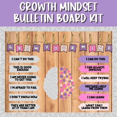 Growth Your Mind | Growth Mindset Bulletin Board Kit | Soft Pinks ...