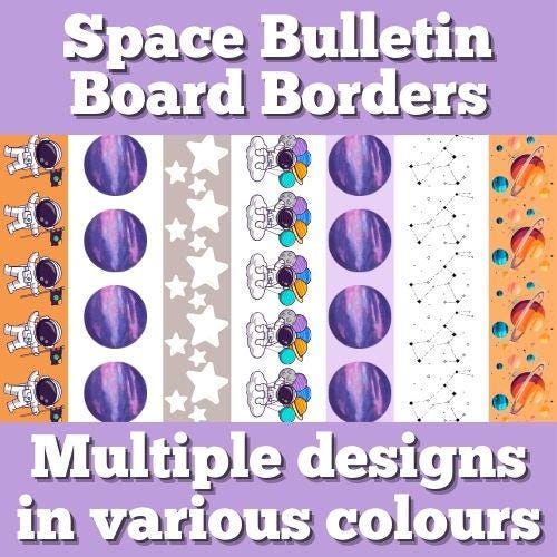 Space Bulletin Board Border: Planets, Astronauts, Stars (digital ...