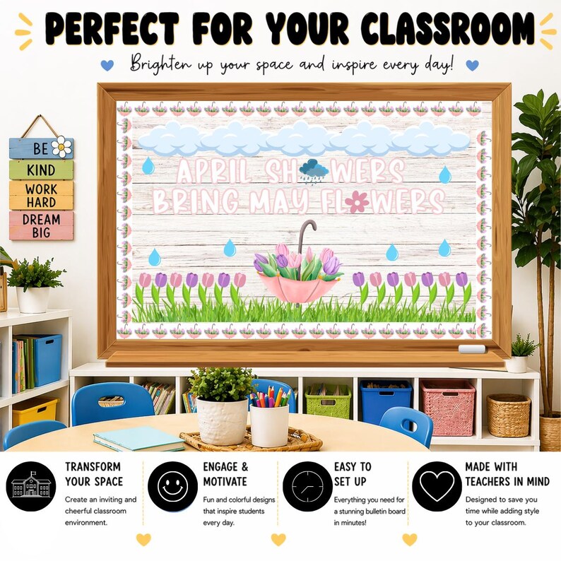 April Showers Bring May Flowers Bulletin Board Kit - Etsy