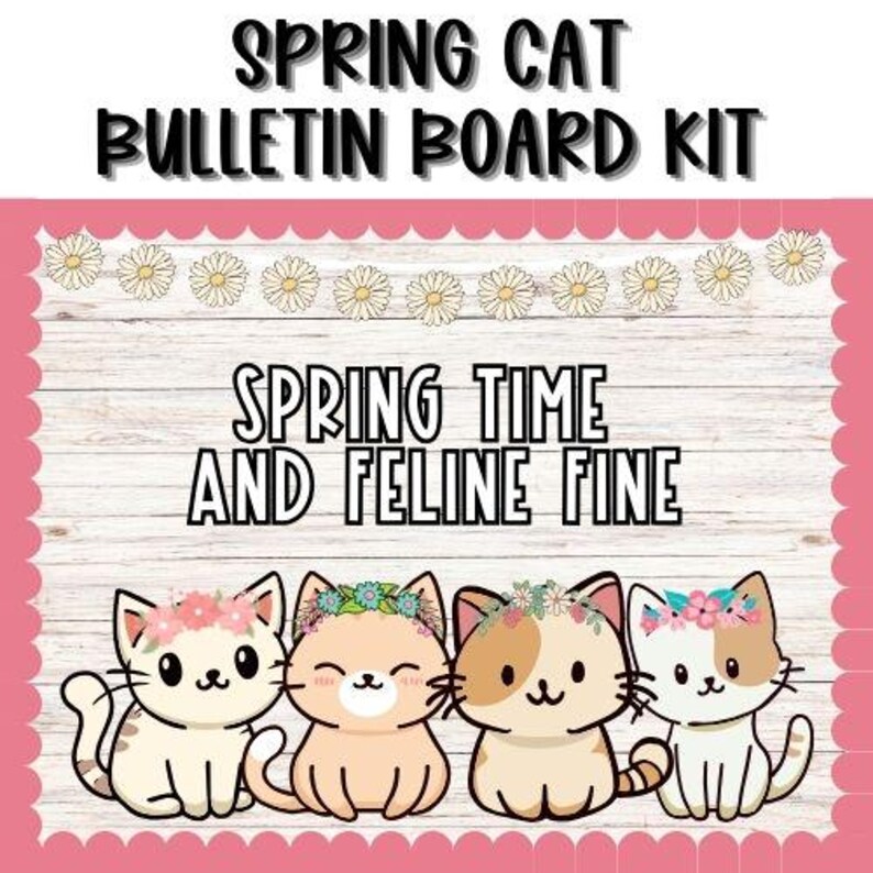Spring Cat Bulletin Board Kit: Floral Crown Decor (instant Download) - Etsy