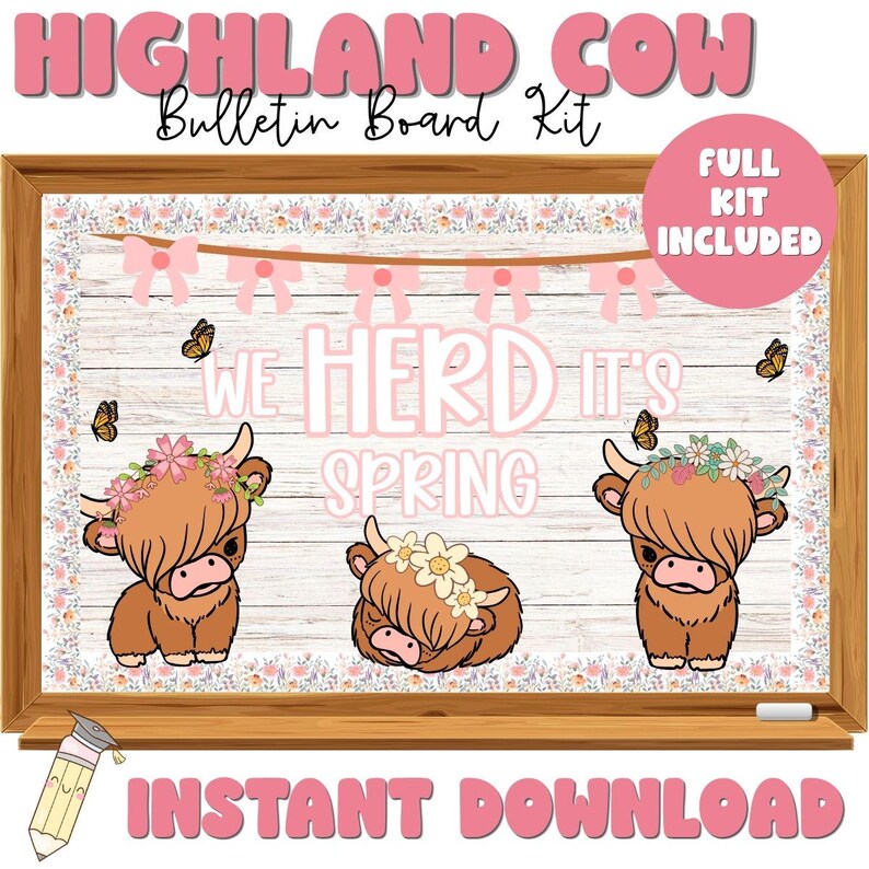 Highland Cow Spring Bulletin Board Kit: Classroom Decor (digital ...