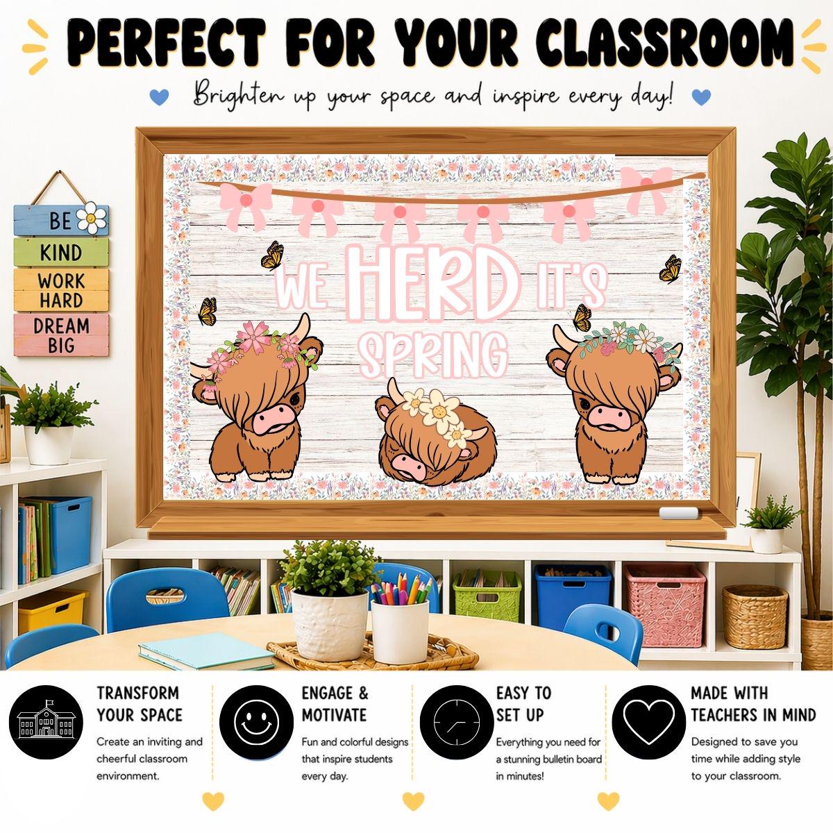 Highland Cow Spring Bulletin Board Kit: Classroom Decor (digital ...